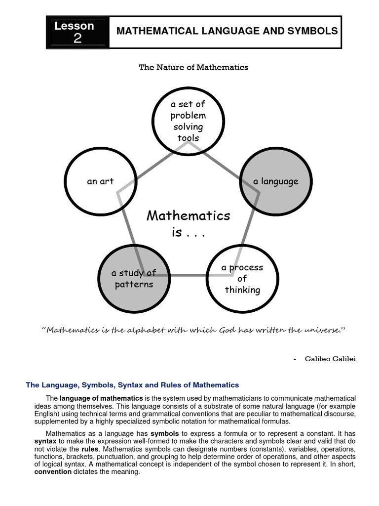 Lesson 2. Mathematical Language and Symbols | PDF | Mathematics | Decimal