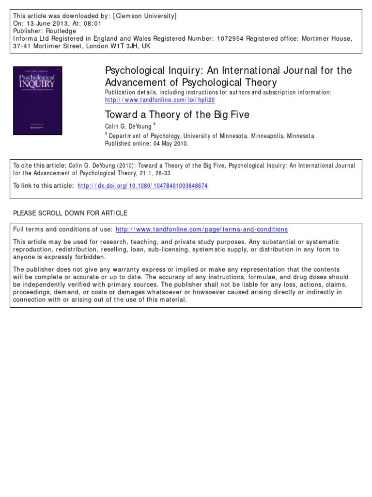 Toward A Theory of The Big Five | PDF | Factor Analysis | Extraversion And Introversion