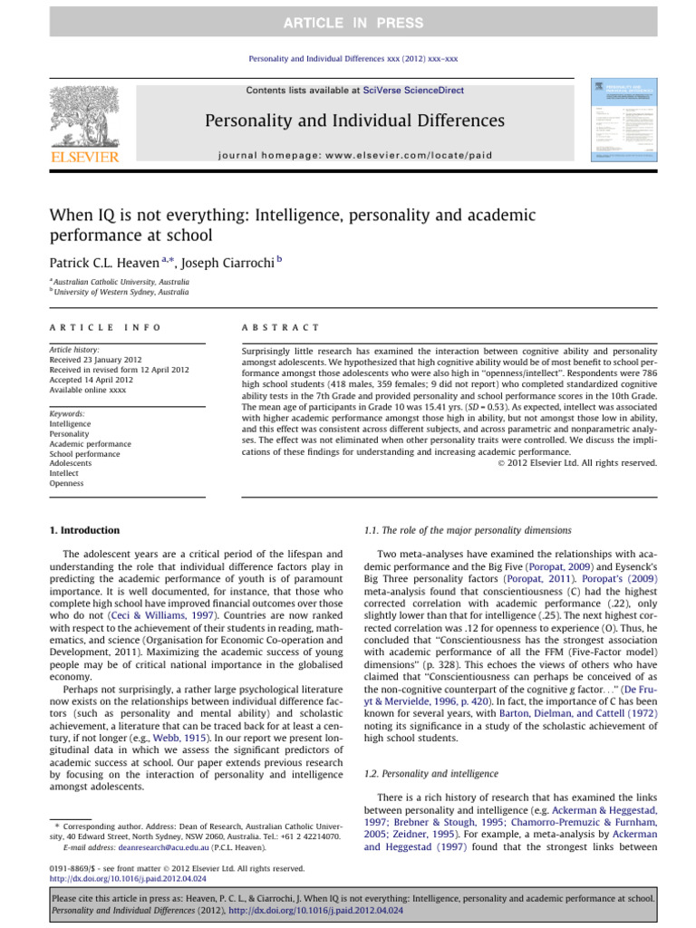 When IQ Is Not Everything - Intelligence, Personality and Academic ...
