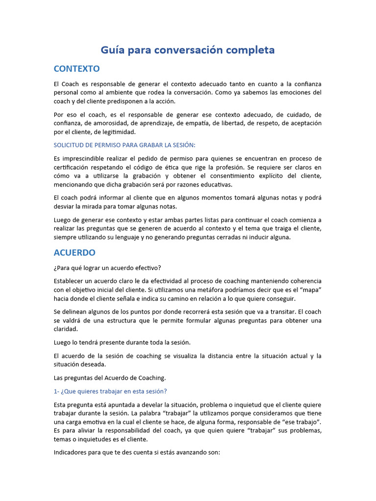 Guía de Coaching: Conversaciones Efectivas | PDF | Pensamiento ...