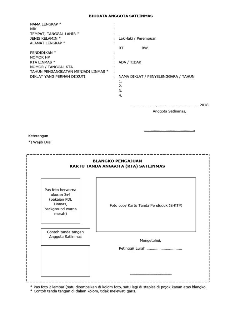 Biodata Anggota Satlinmas | PDF