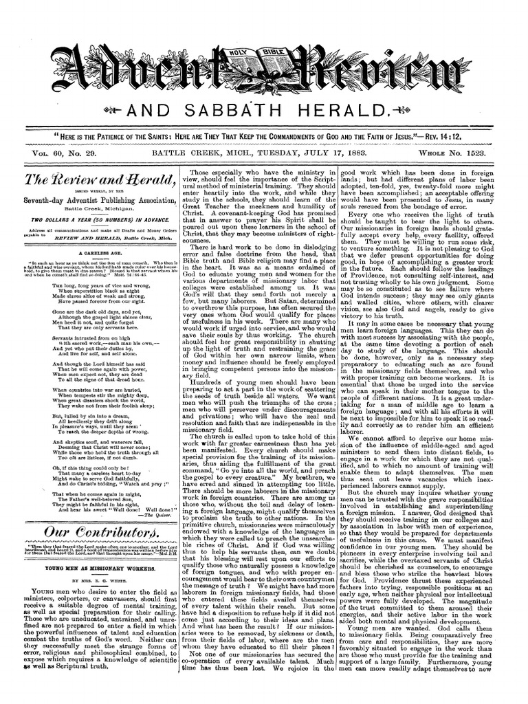 Review and Herald 17 de Julio de 1883 | PDF | Jesus | God