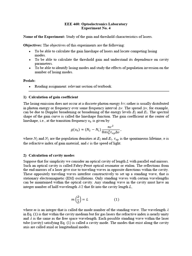 EEE 460 Exp 4 July 2023 | PDF | Laser | Optics