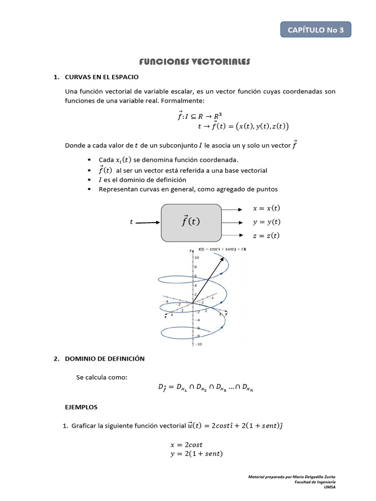 Capítulo 3 - FUNCIONES VECTORIALES | PDF | Vector Euclidiano | Función (Matemáticas)