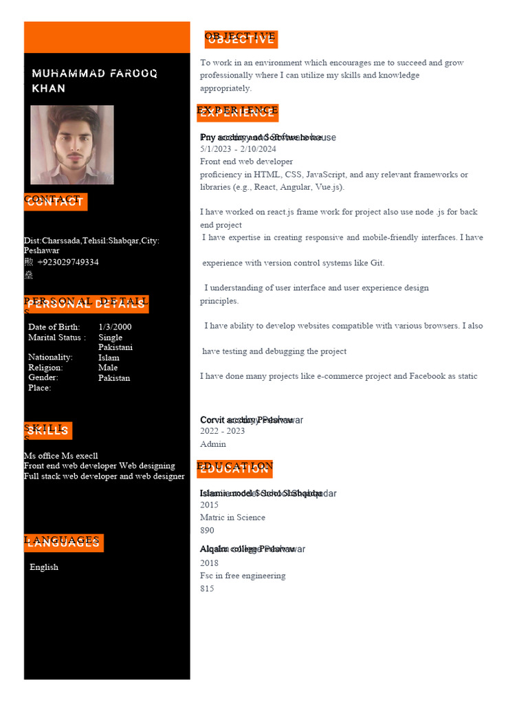 Farooq Khan Portfolio | Download Free PDF | Web Design | World Wide Web
