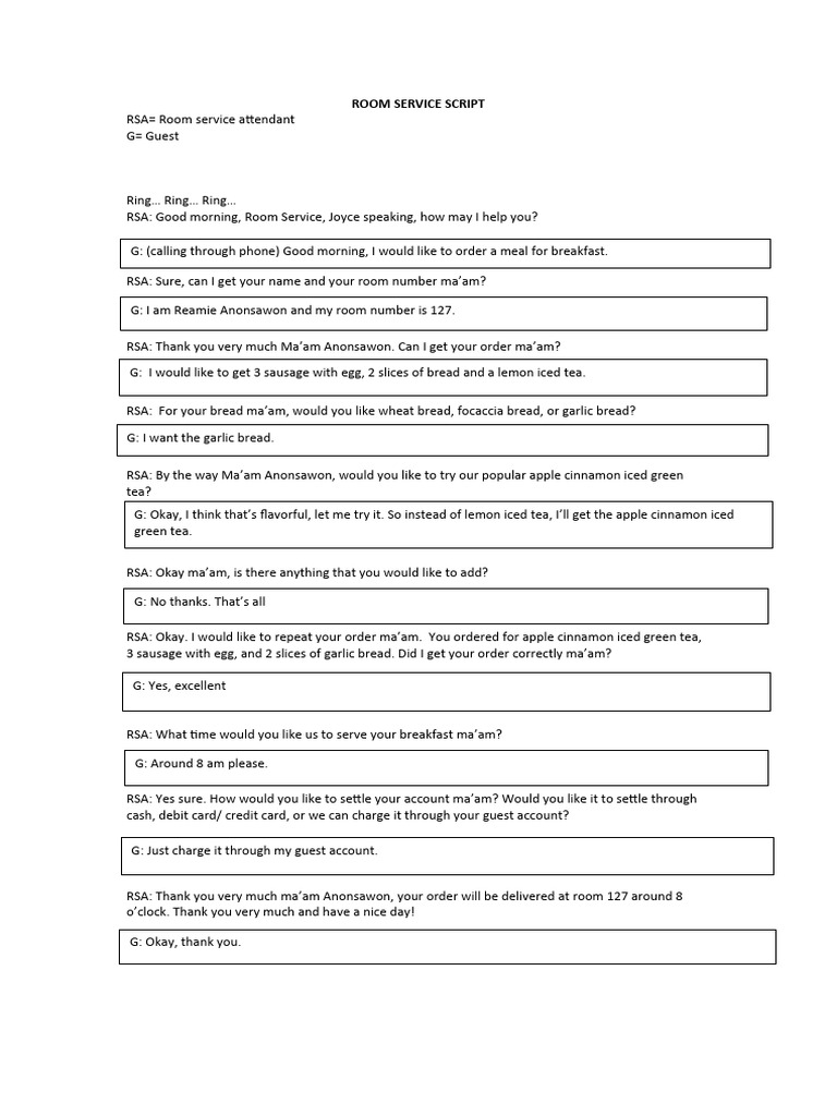 ROOM-SERVICE-SCRIPT | PDF | Eating Behaviors Of Humans | Cooking