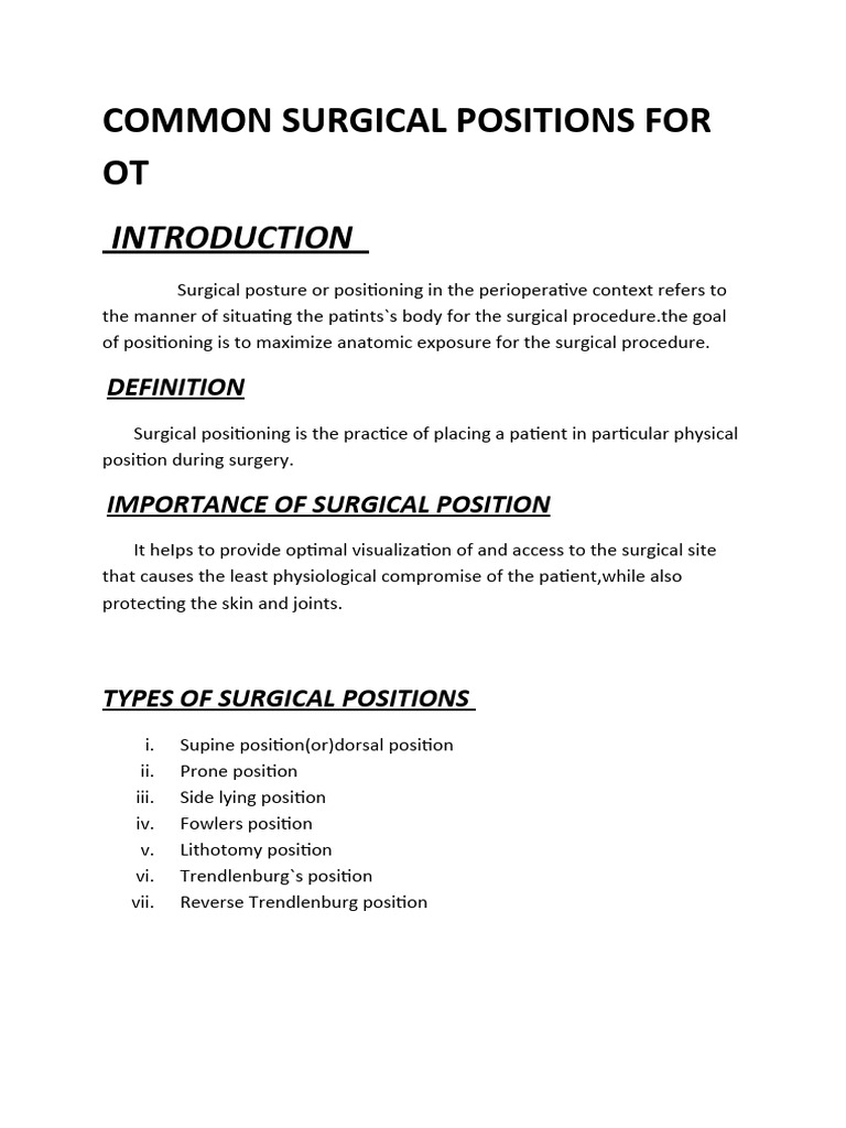 Common Surgical Positions For Ot | Download Free PDF | Surgery | Anatomical Terms Of Location