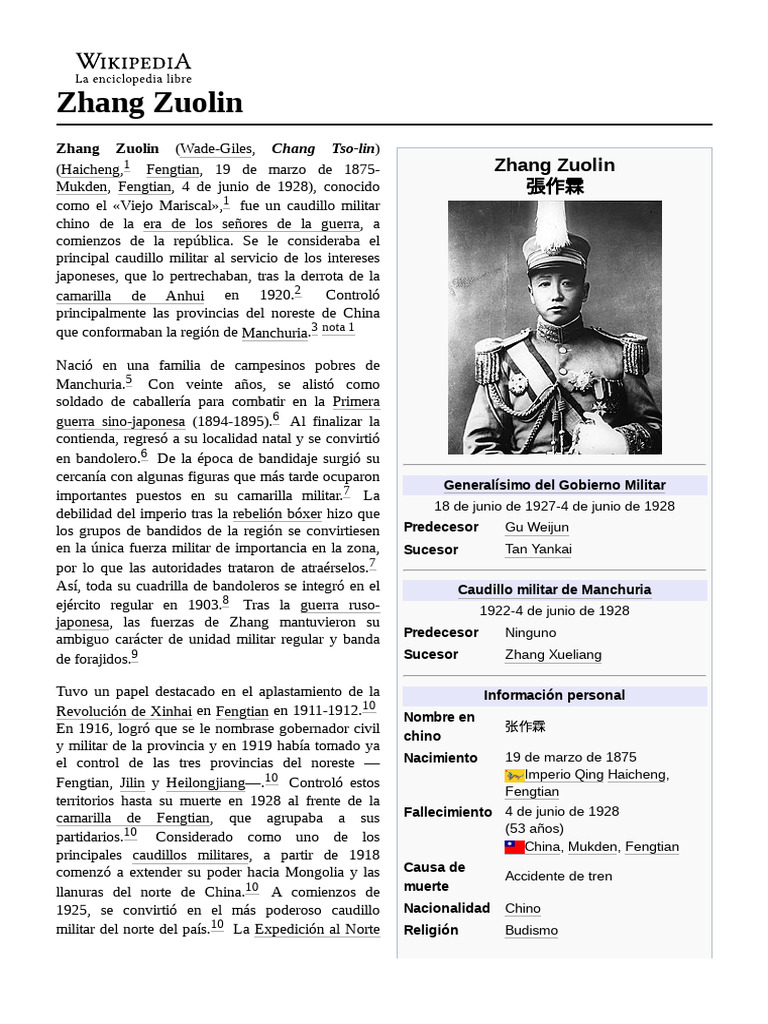 Zhang Zuolin | PDF | Militares De La República De China | Militar