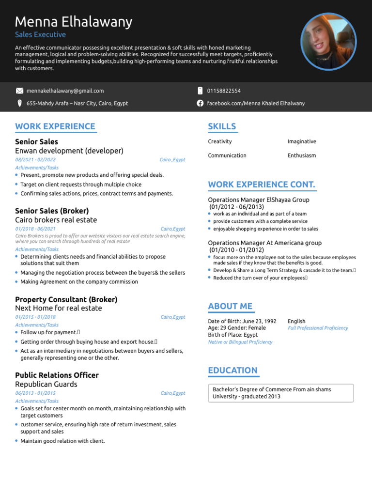 Menna's Resume | PDF | Sales | Investing