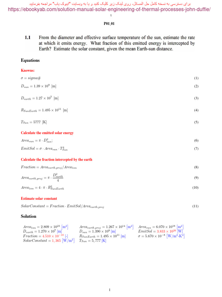 Solution Manual For Solar Engineering of Thermal Processes 4th Ed - John Duffie, William Beckman ...