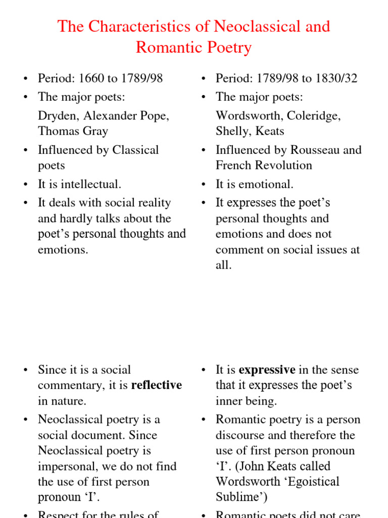 Neoclassical and Romantic Poetry | PDF | Romanticism | Poetry