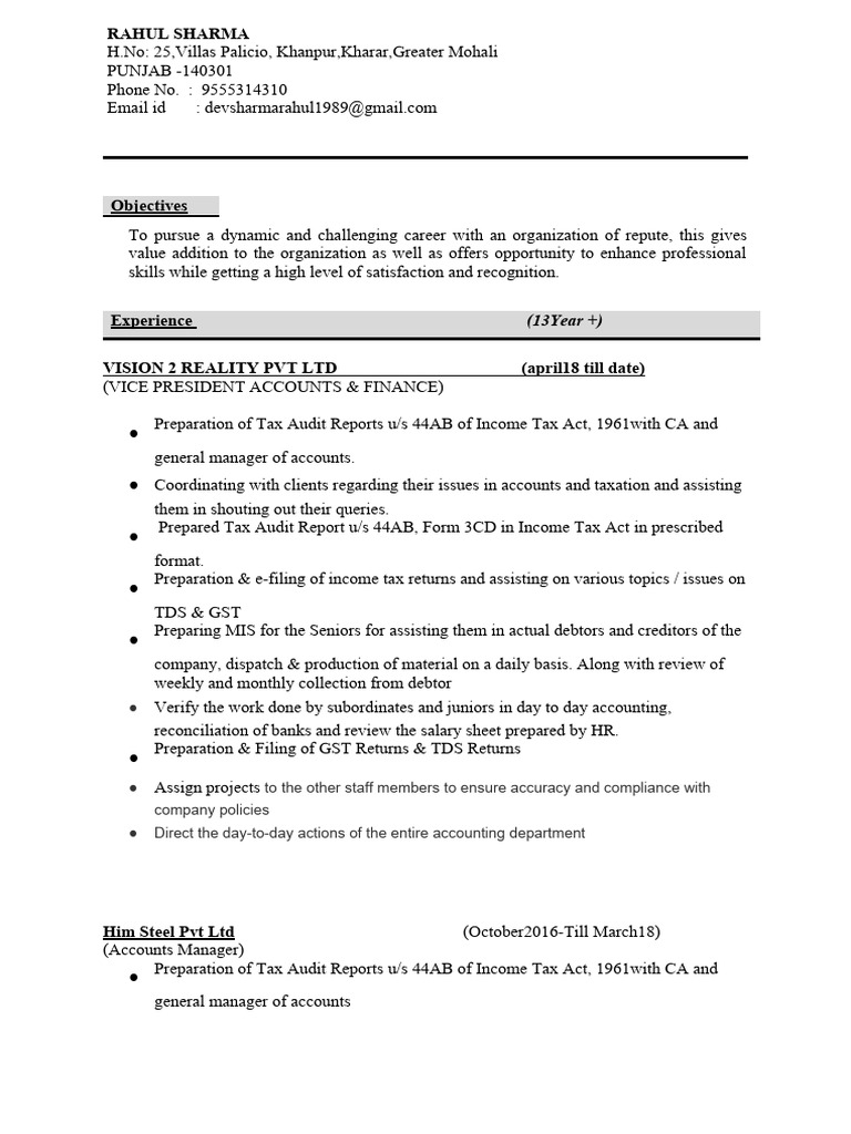 Rahul Sharma Resume | PDF | Audit | Taxes