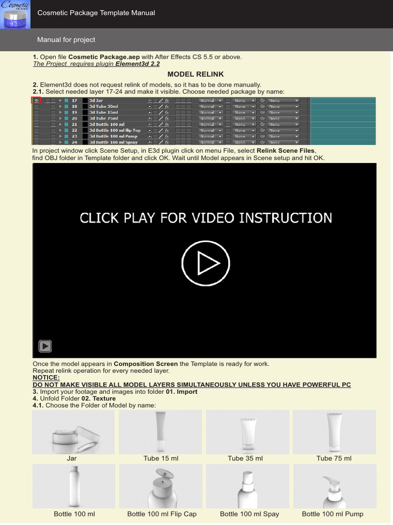 Cosmetic Package Manual | PDF | Texture Mapping | 3 D Computer Graphics