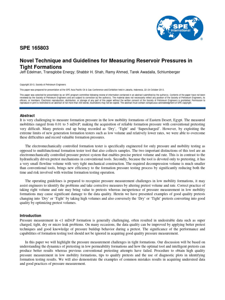 New Method To Measure WFT Formation Pressure in Tight Rocks | PDF ...