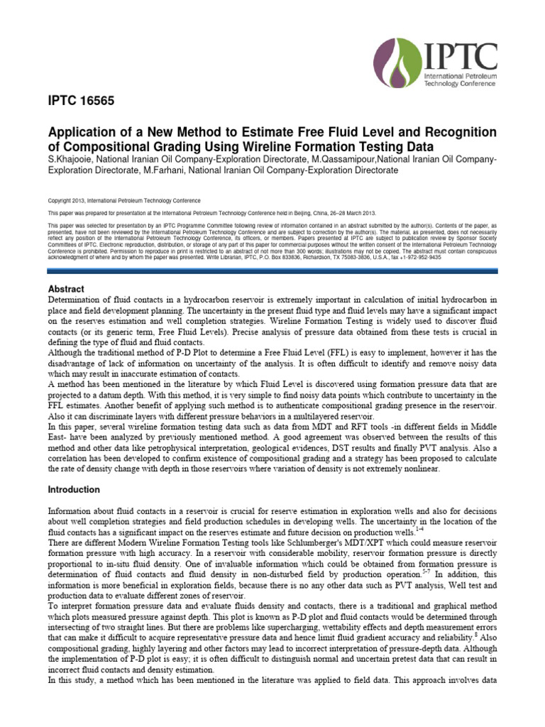 New Method To Estimate FFL With WFT Data | PDF | Pressure | Petroleum Reservoir