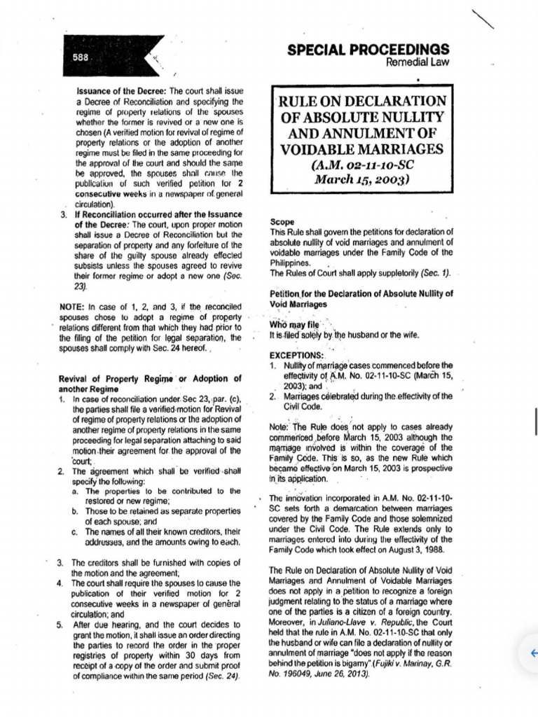 Rules On Declartion of Absolute Nullity and Annulment of Voidable ...