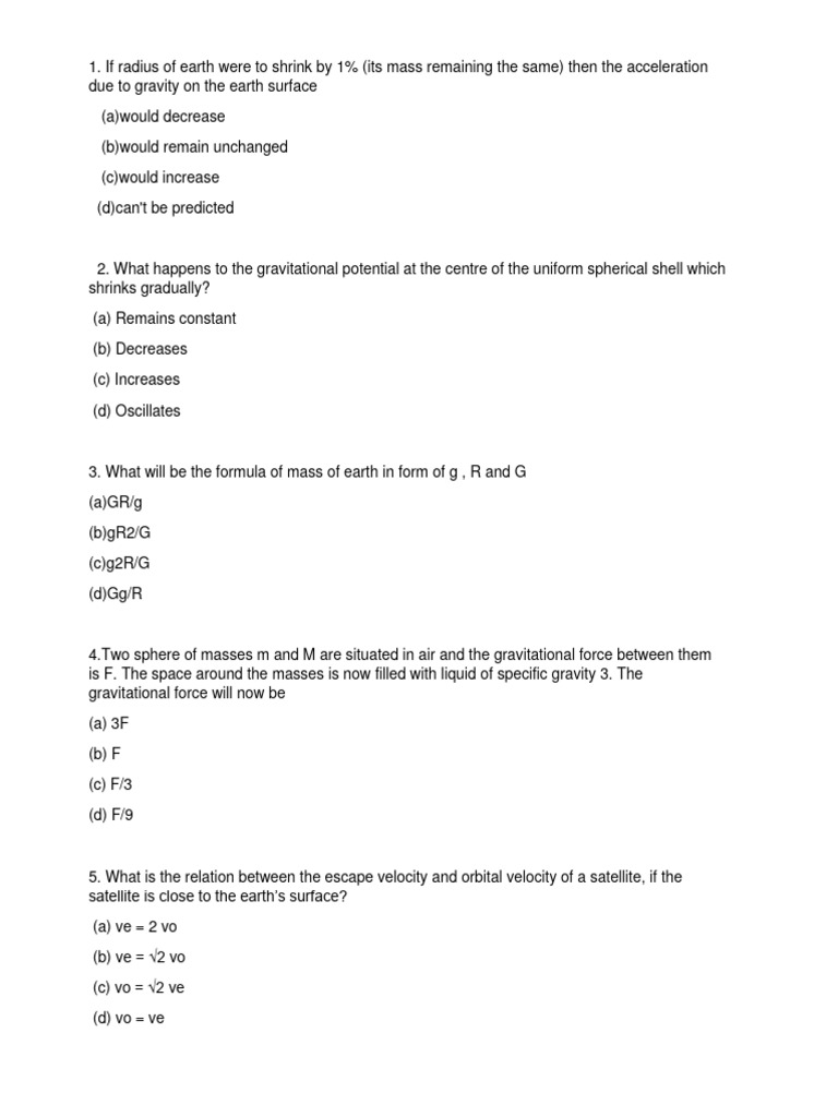 MCQ Type Question | PDF | Earth | Mass