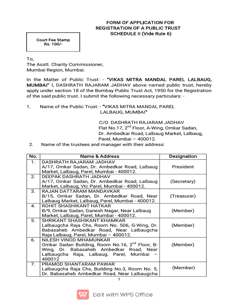 Trust Registration Application Mumbai | PDF | Quorum | Trust Law