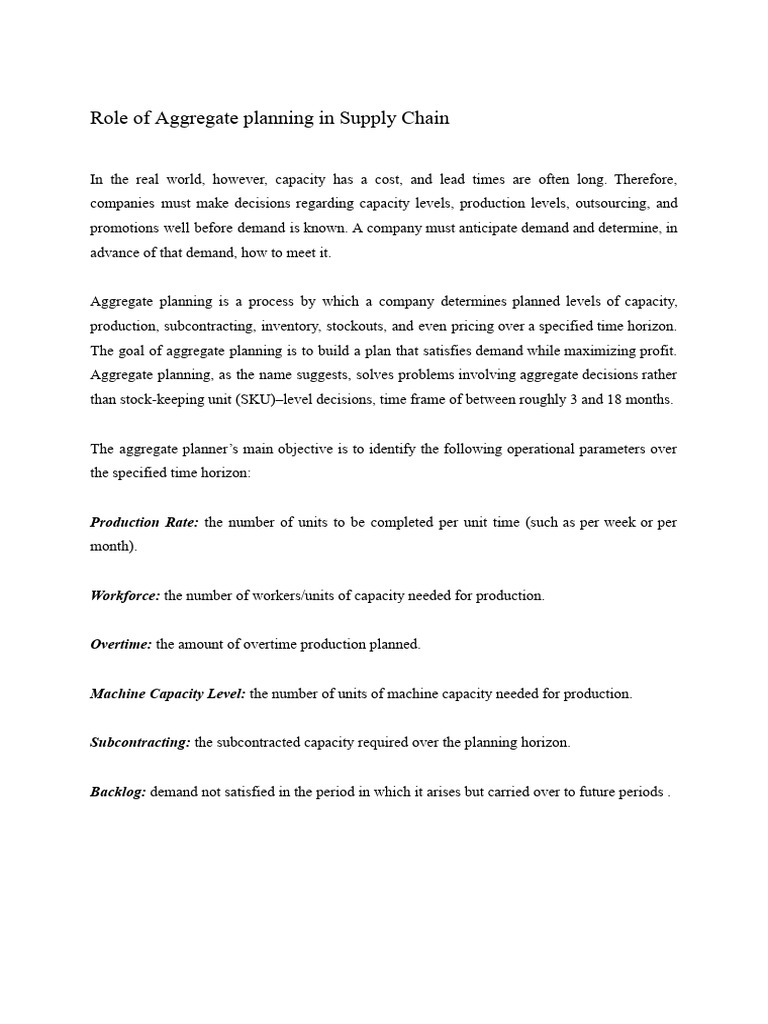 Aggregate Planning in SC | PDF | Demand | Supply Chain