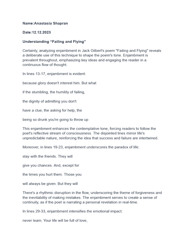 Understanding"Failing and Flying" Assignment | PDF