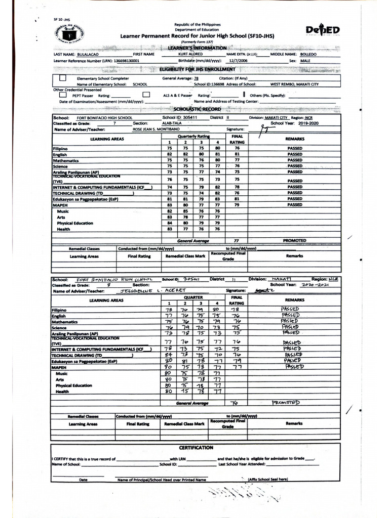 SF 10 - Bulalacao, Kurt Aldred, Bolledo | PDF