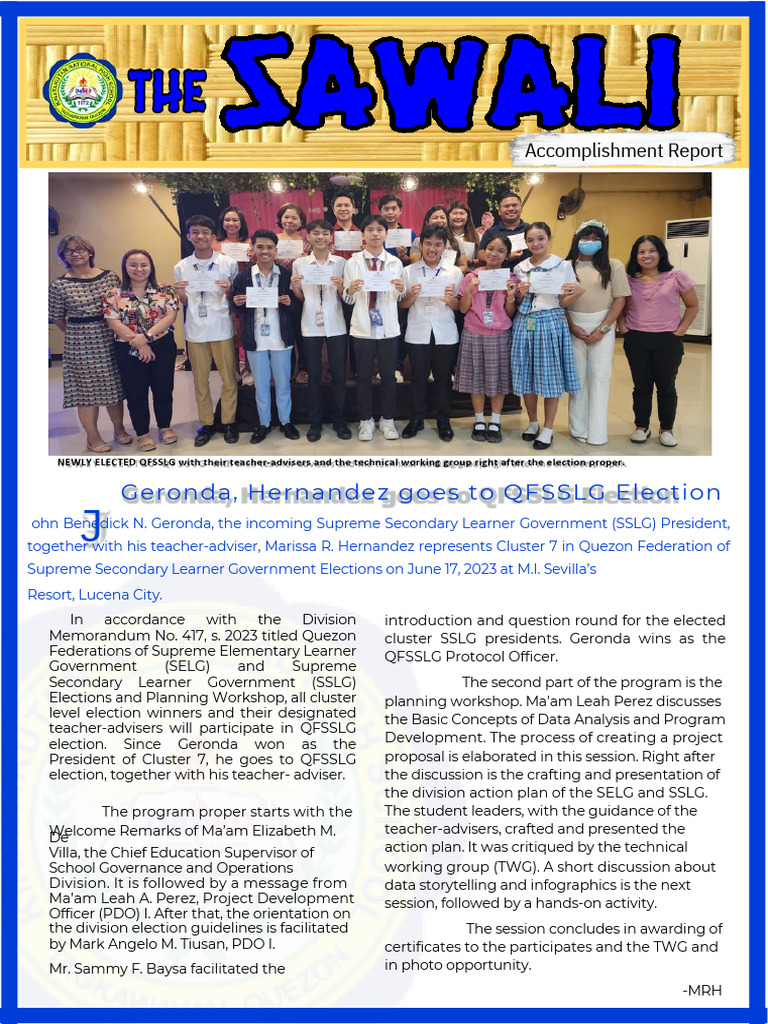 Accomplishment Report Division SSLG PDF | PDF