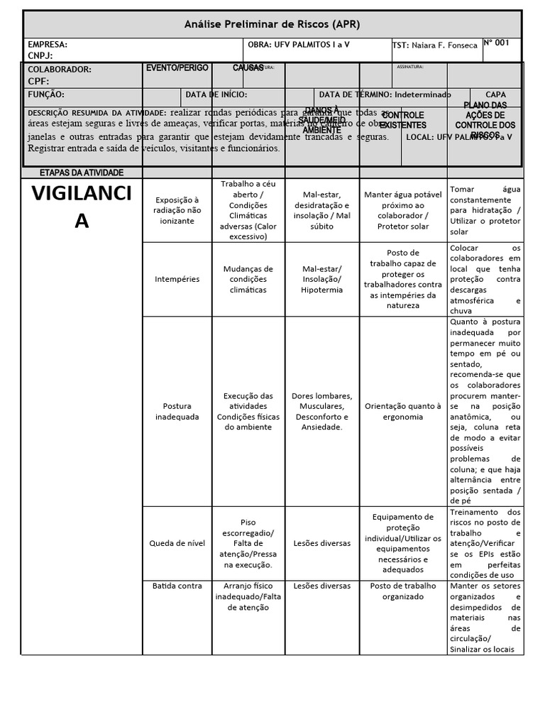 Modelo de APR Segurança | PDF | Física