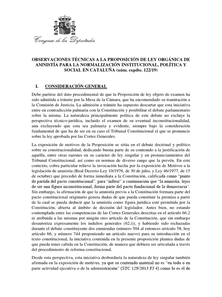 Informe de Los Letrados Del Congreso Sobre La Amnistía | PDF | Derecho penal | Ley de la Unión ...