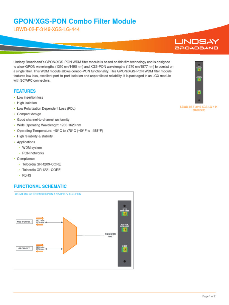 LBB0430 LBWD 02 F 3149 XGS LG 444 GPON XGS PON Combo Filter Dsheet | PDF | Wavelength Division ...