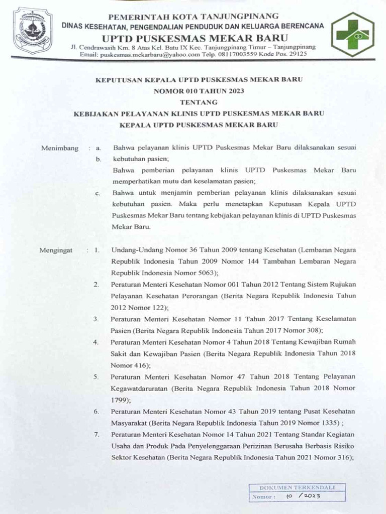 3.2.1 EP 1 SK Pelayanan Klinis Tentang Pengkajian, Rencana Asuhan, Pemberian Asuhan, Dan ...