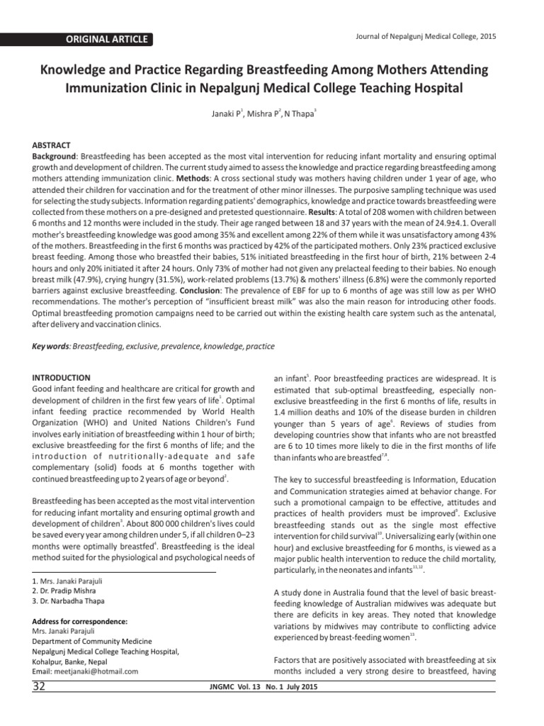 Knowledge and Practice Regarding Breastf | PDF | Breastfeeding | Breast Milk
