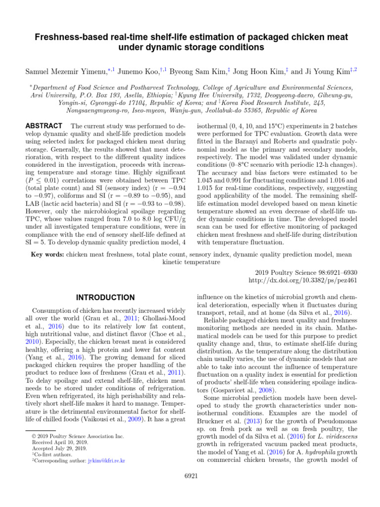 Freshness-Based Real-Time Shelf-Life Estimation of Packaged Chicken ...
