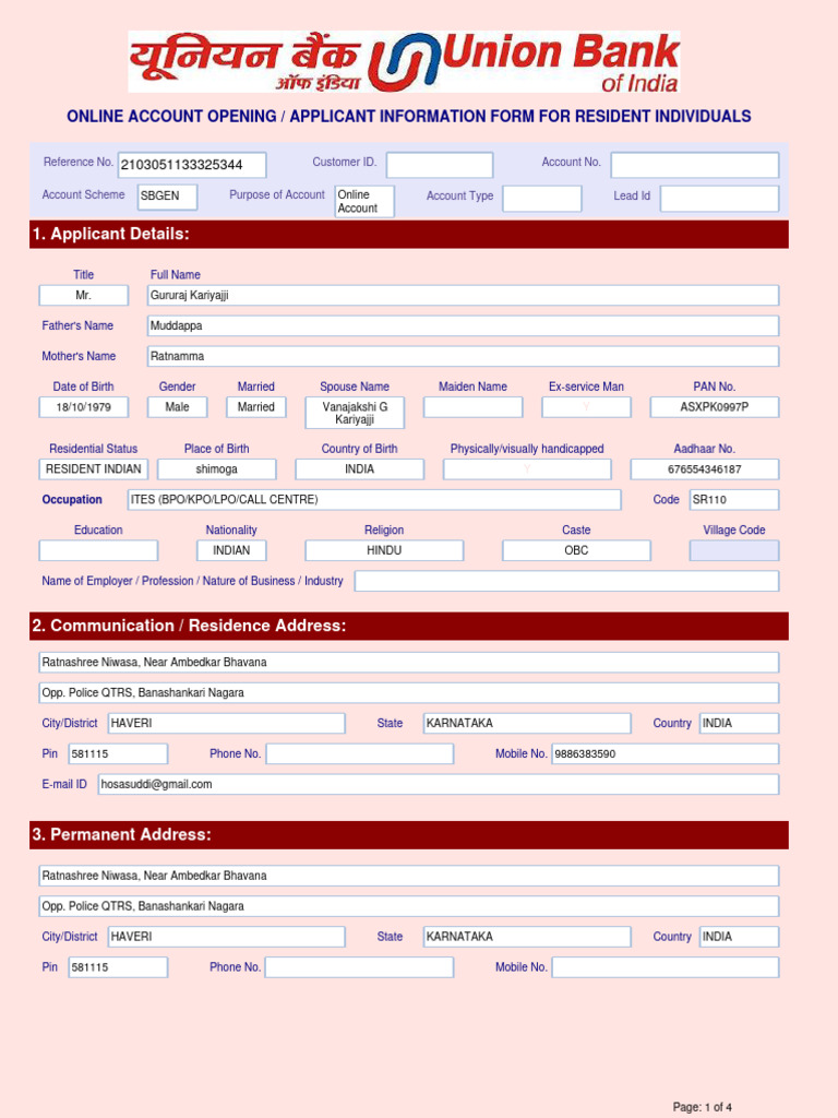 Application Form Account Opening | PDF | Banks | Cheque