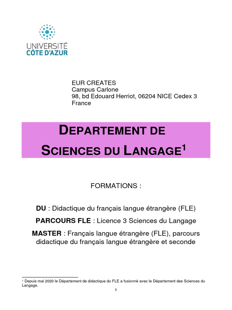 Formations FLE à l'Université Côte d'Azur | PDF | Linguistique ...