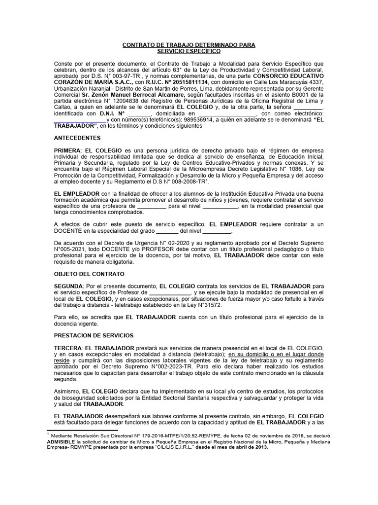 CONTRATO DE TRABAJO 2023 - Modelo de Contrato de Trabajo | PDF ... CONTRATO DE TRABAJO 2023 - Modelo de Contrato de Trabajo | PDF ...