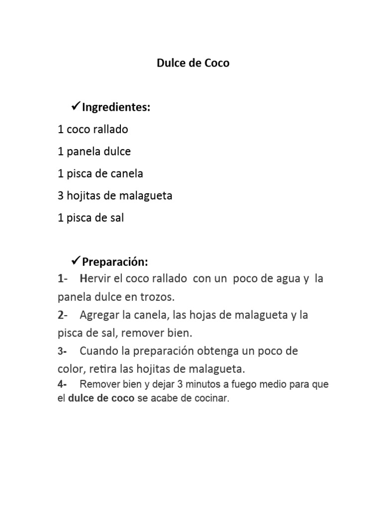 Receta de Dulce de Coco Tradicional | PDF