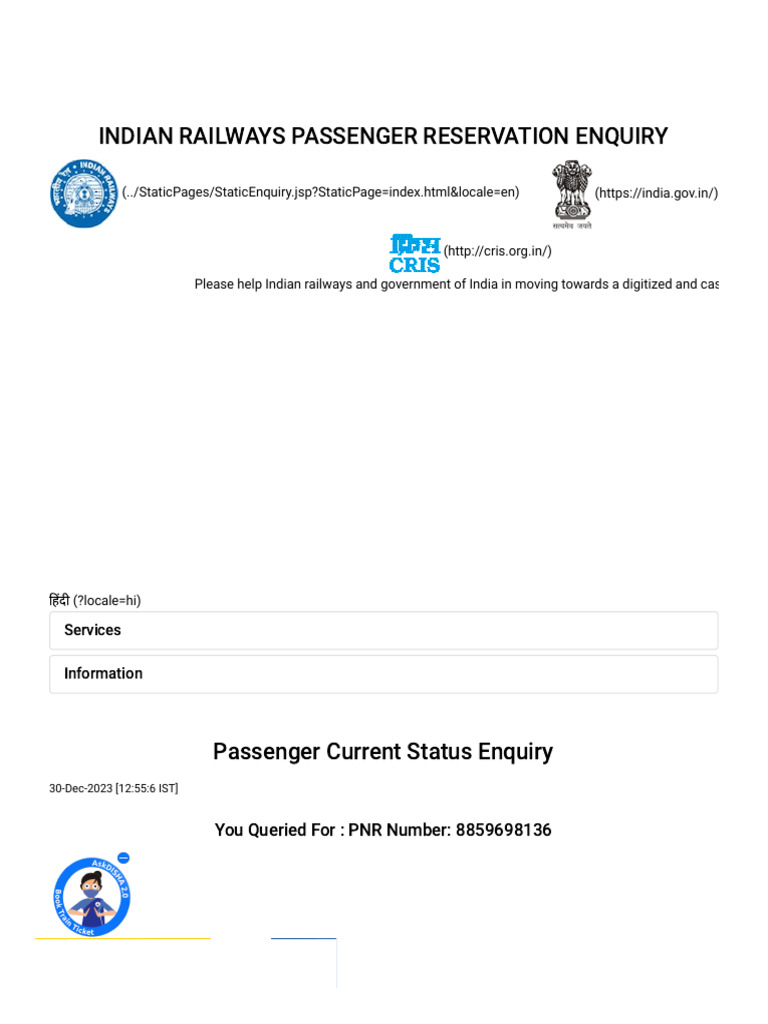 Welcome To Indian Railway Passenger Reservation Enquiry | PDF | Rail Transport