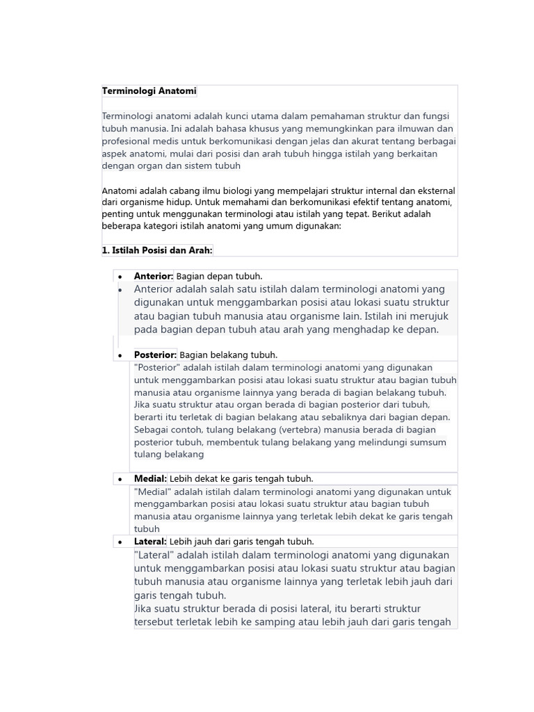 Terminologi dalam Anatomi Manusia | PDF