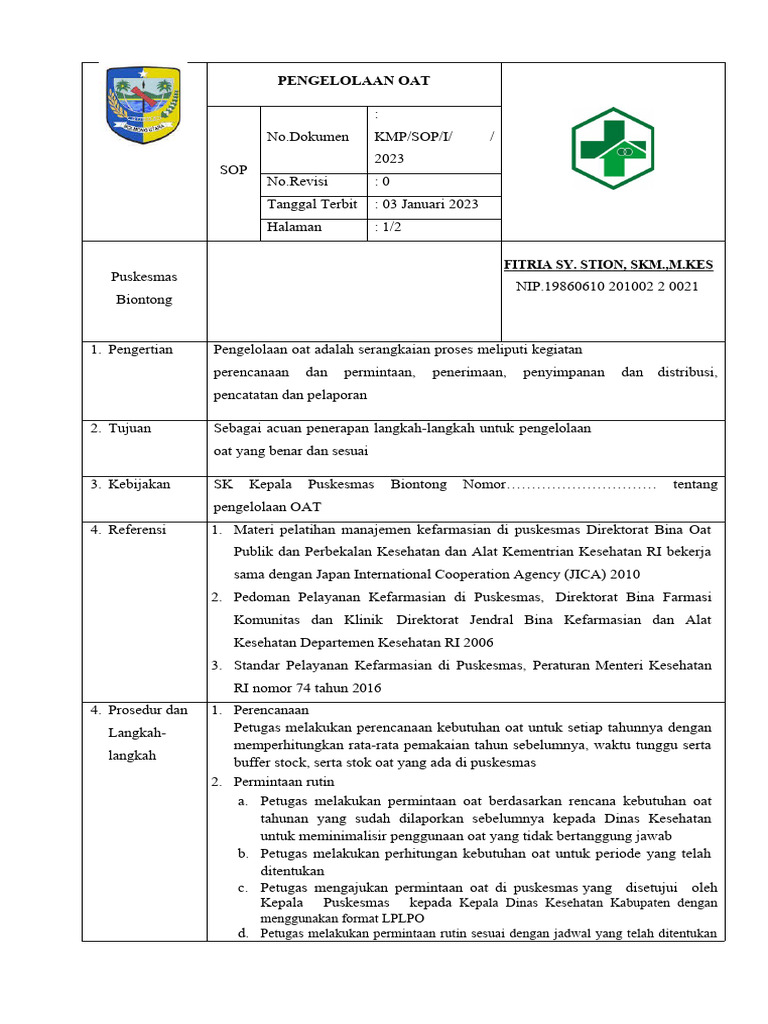 Sop Pengelolaan Oat | PDF | Teknologi & Rekayasa