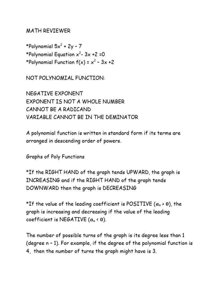 Math Reviewer | PDF | Polynomial | Function (Mathematics)