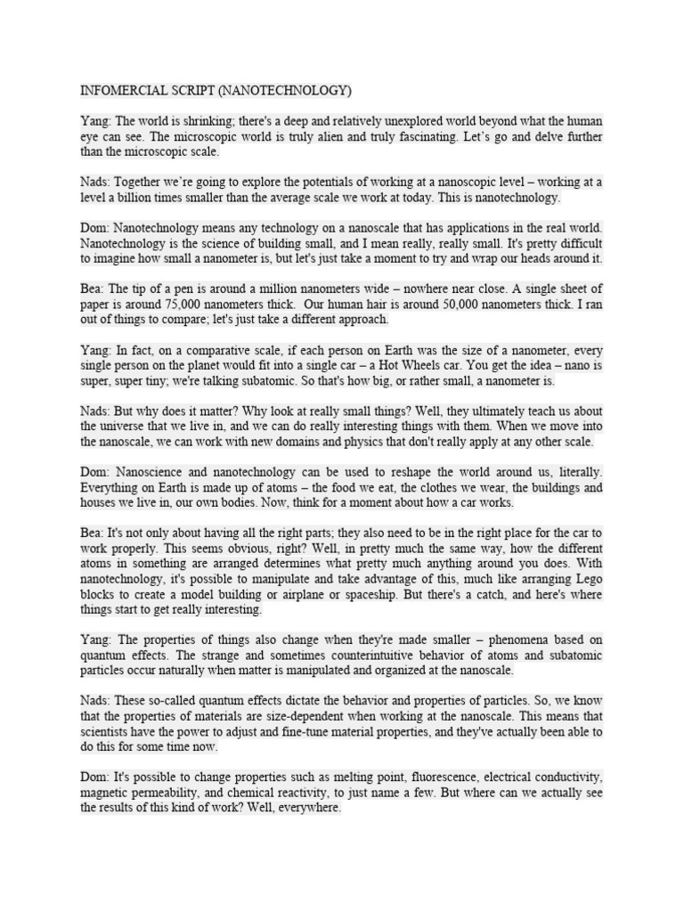 Infomercial Script | PDF | Nanotechnology | Nanomedicine