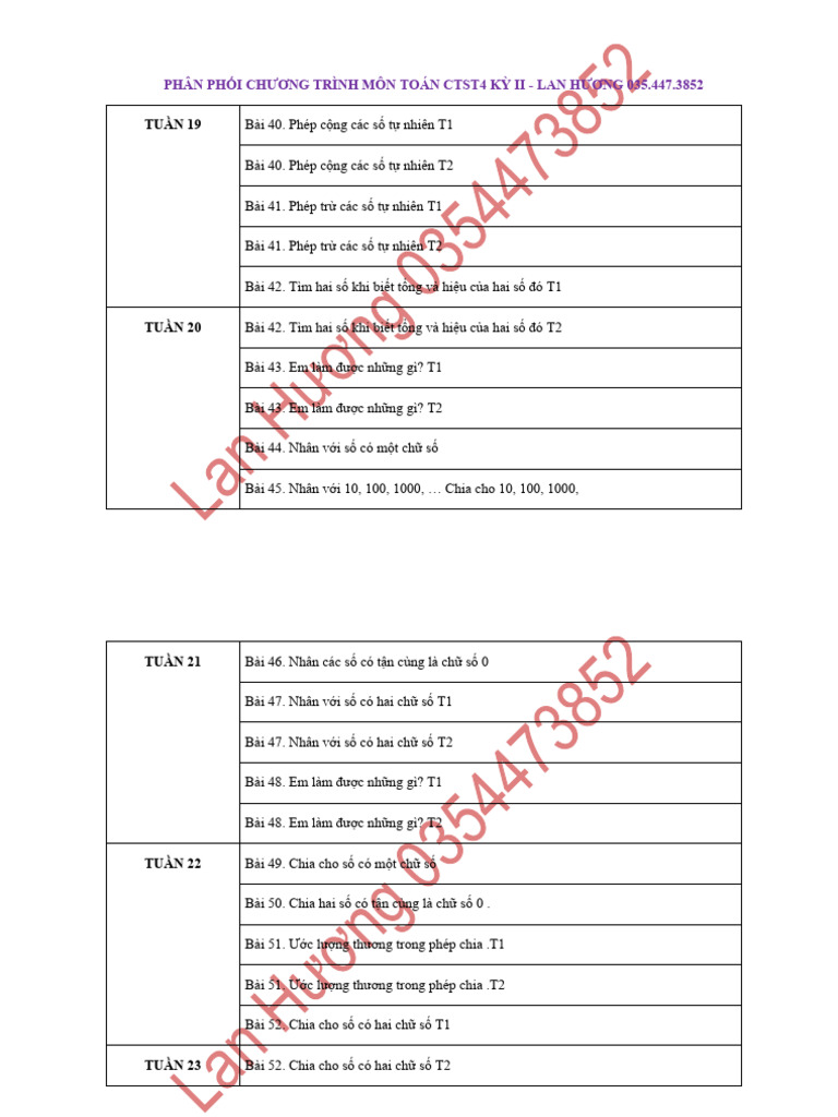 PPCT K II Toán 4 CTST - Lan Hương-0354473852 | PDF