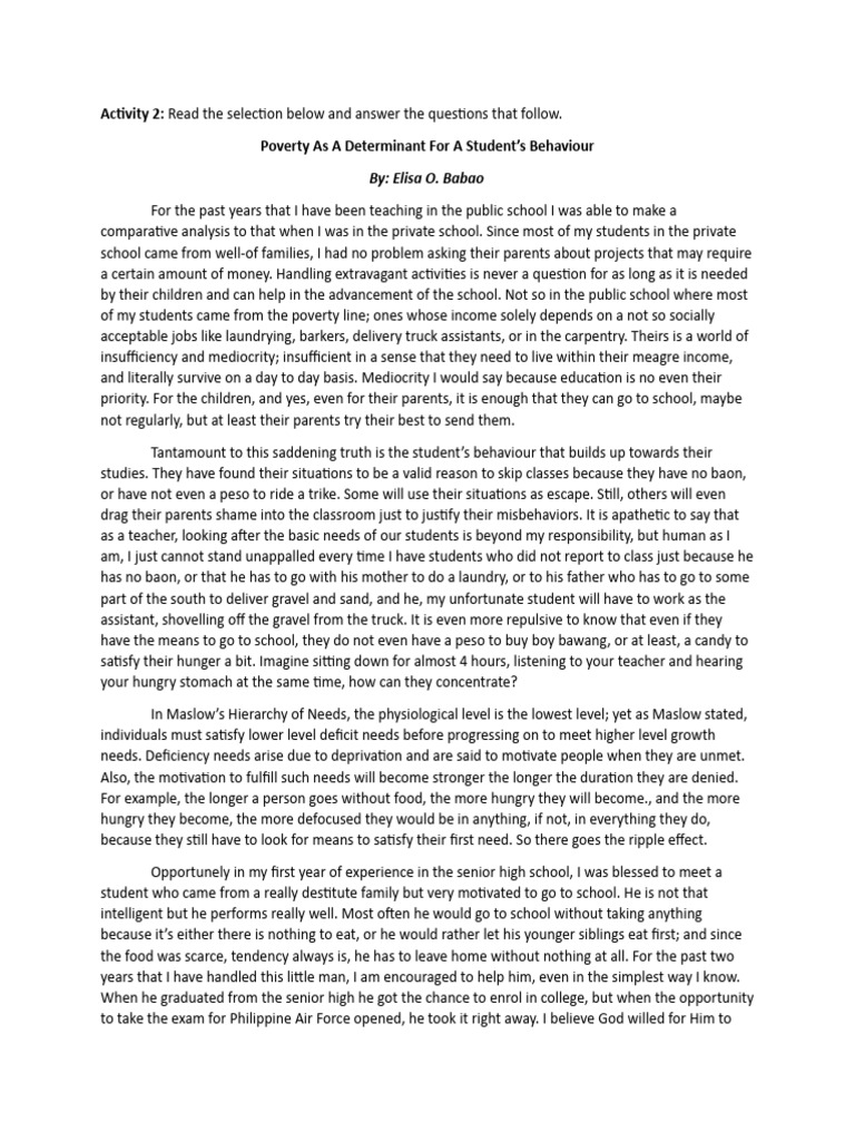 Activity 2 Critical Reading and Reasoning | PDF | Self Actualization ...