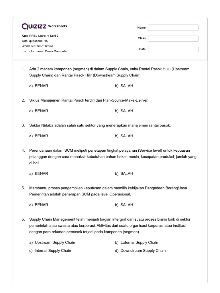Kuis SCM untuk Pelajar PPBJ | PDF