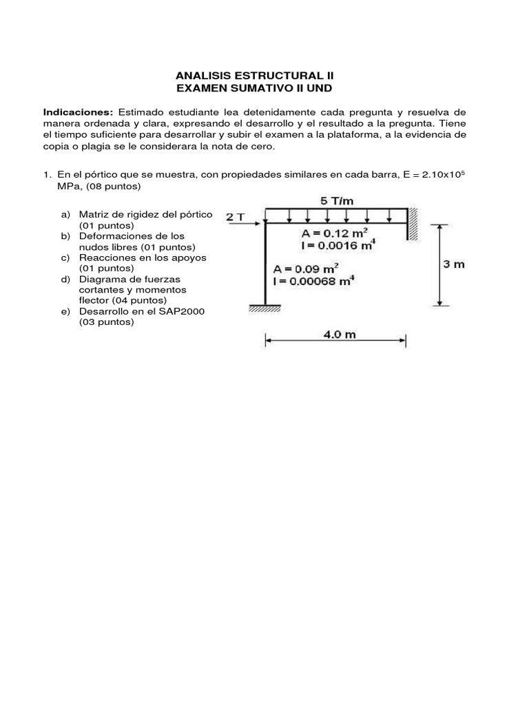 EXAMEN DE ANALISIS ESTRUCTURAL 2 II UNIDAD - LIMAY MILLA SEBASTIAN (1) | PDF | Rigidez ...