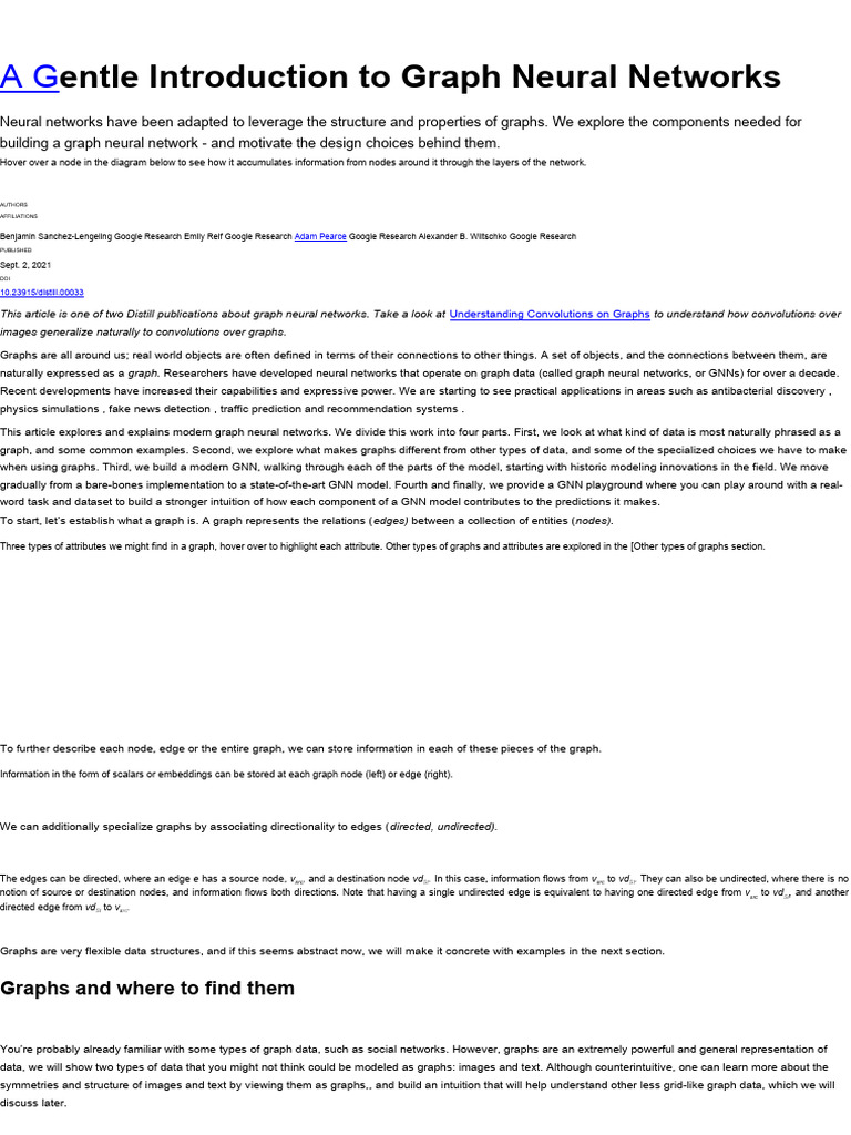 A Gentle Introduction To Graph Neural Networks | PDF | Graph Theory | Artificial Neural Network