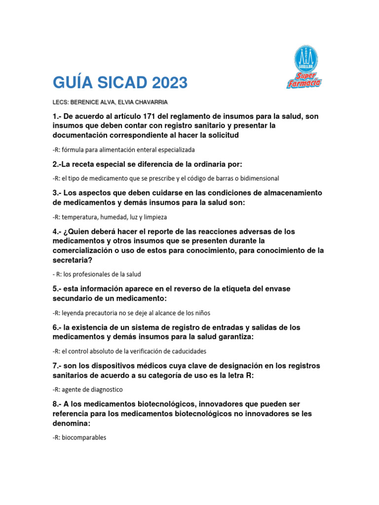 Guía SICAD 2023: Control y Regulación | PDF | Farmacia | Medicamentos ...