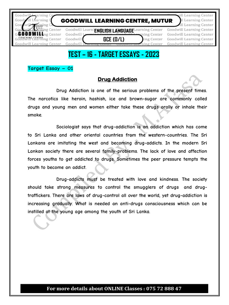Target Essay 2023 Goodwill Learning Centre | PDF | Human Capital Flight | Substance Dependence