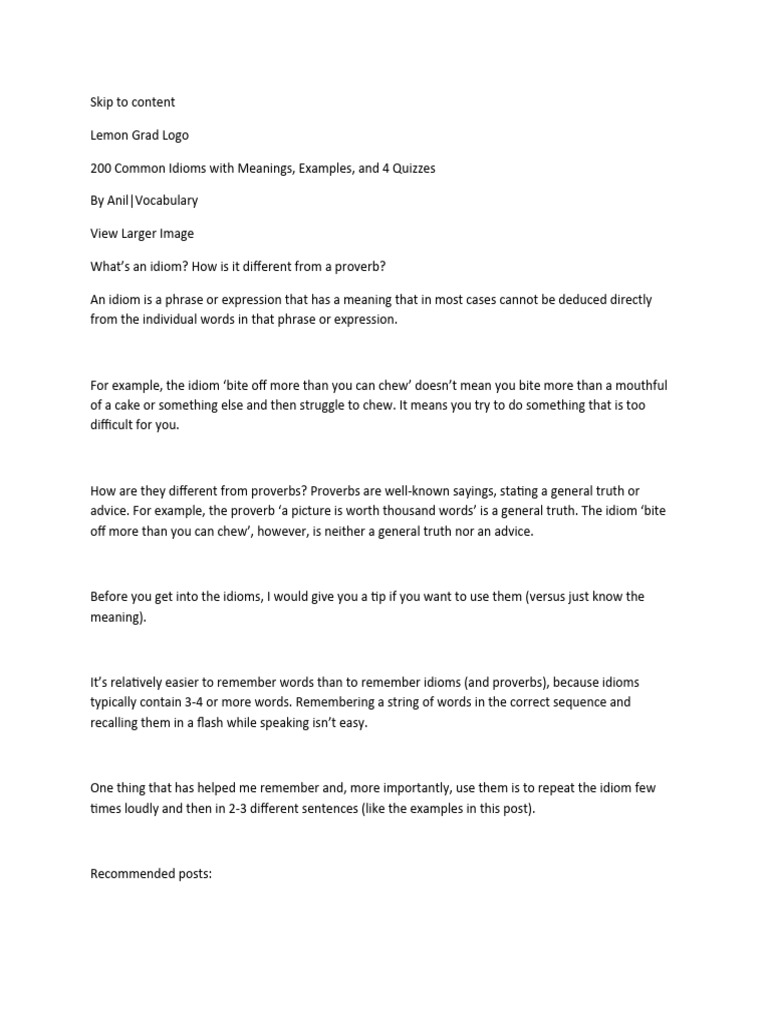 200 Idioms | PDF | Idiom | Proverb