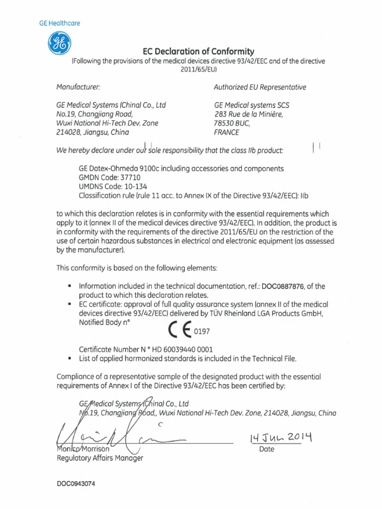 15.Declaración de Conformidad 9100c | PDF